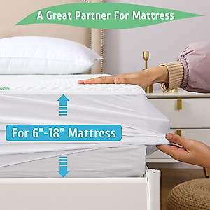 Lunsing Queen Size Mattress Protector, Waterproof, Cooling, Breathable Queen Mattress Pad Cover, 6-18 inches Deep Pocket