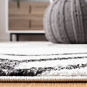 SAFAVIEH Adirondack Collection 6' x 9' Ivory/Charcoal ADR253B Modern Geometric Distressed Non-Shedding Living Room Bedroom Dining Home Office Area Rug