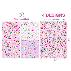 Sikiweiter Unicorn Wrapping Paper - 12 Sheets Princess Birthday Wrapping Paper for Girls Rainbow Unicorn Paper Wrap - 19.7 x 27.6 Inches Per Sheet