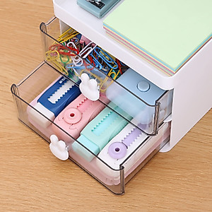 LETURE Small Desk Organizer With Drawer, Office Desktop Storage Box, Business Card/Pen/Pencil/Mobile Phone/Stationery Holder Storage Box, Makeup Organizer for Office School Home (White)