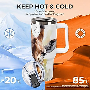 LLUTSNTH 40 Oz Vacuum Tumbler with White Handle Leakproof Insulated Tumbler Watercolor Deer Giraffe Stainless Steel Travel Mug with Lid And Straw Coffee Cup Cute Water Bottles Cup Holder Friendly