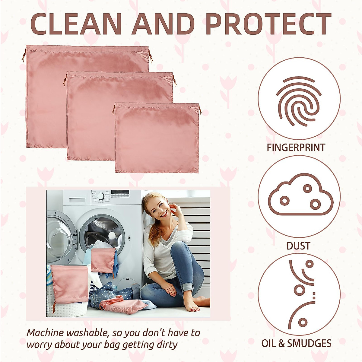 10 Pcs Dust Bags for Purses and Handbags Silk Dust Cover Bag for Handbags Purses Shoes Boots Silk Drawstring Storage Bags Purse Dust Bags for Storage, 3 Sizes (Pink)