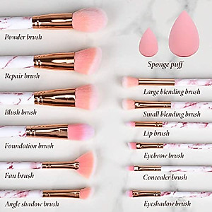 Makeup Brushes START MAKERS Professional 12Pcs Pink Marble Makeup Brush Set with Foundation Concealer Blush Eyeshadow Make Up Brushes Beauty Blender and Make Up Bag