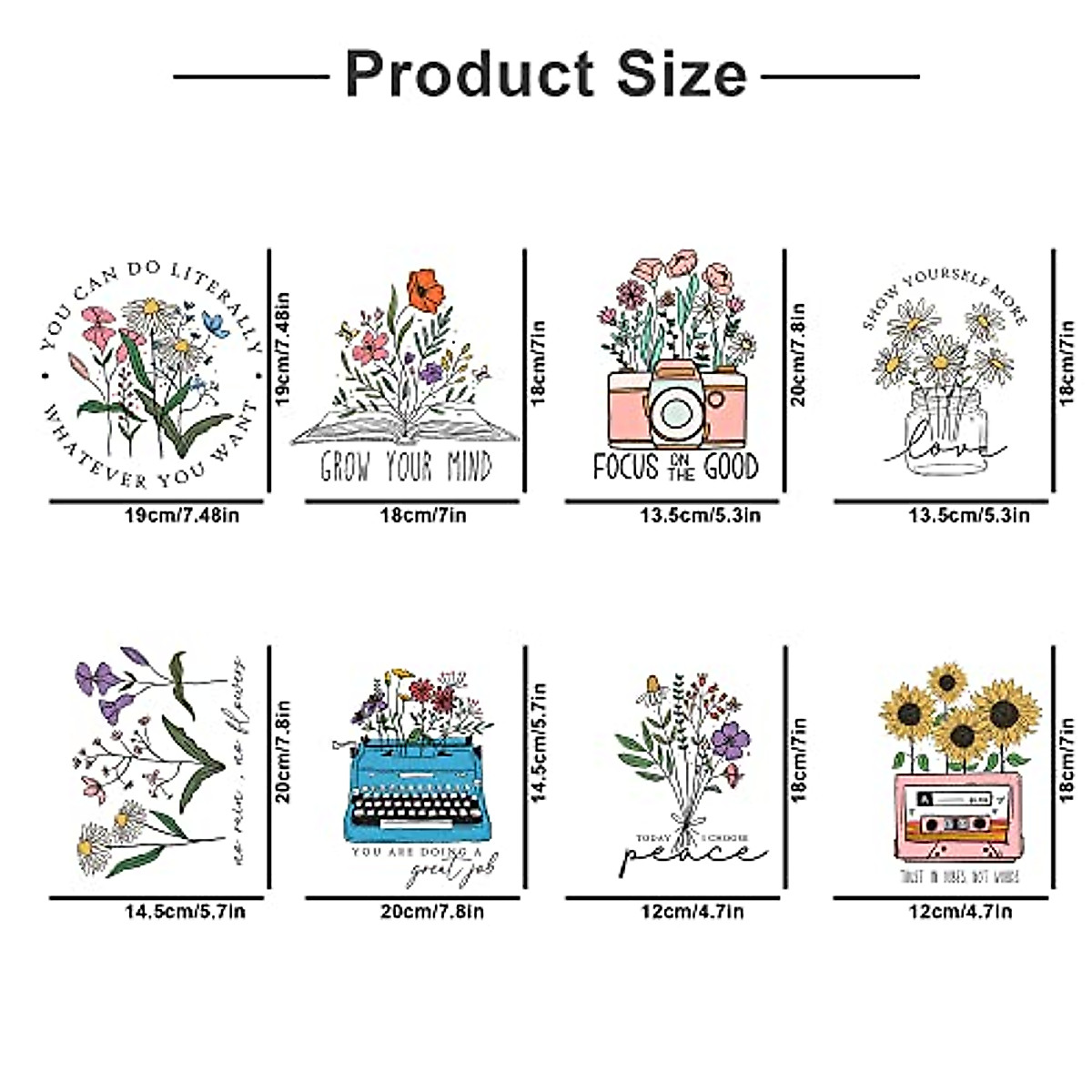 8 Sheets Vintage Flowers Iron On Transfers - Htv Heat Transfer Vinyl Iron On Decals Patches Design - Iron On Stickers T-Shirts Clothing Hats Pillows Backpacks for Women Crafts