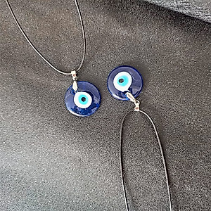 VALIJINA 10-12 Pieces Evil Eye Necklace Bracelet Set Turkish Blue Eye Necklace Glass Eye Leather Rope Chain Necklace Evil Eye Hamsa Blue Beaded Charm Stretch Bracelet for Women and Men