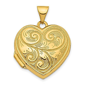 IceCarats 14K Yellow Gold Reversible Heart Love Personalized Photo Locket Necklace Charm Pendant 24mm x 18.6mm Only
