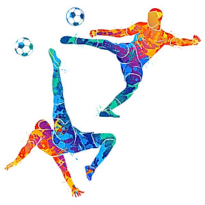 WOYINIS Colors Splash Soccer Players Wall Decal Creative Removable Football Players Silhouette Wall Stickers Peel and Stick Sports Wall Decal Art Murals for Boys Teens Room Nursery Playroom Wall Decor