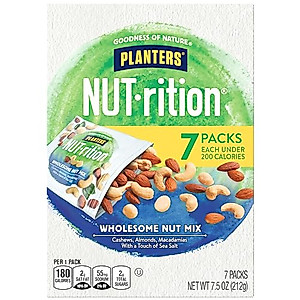 PLANTERS NUT-rition Wholesome Nut Mix, 7.5 oz Box (Contains 7 Individual Pouches) - Cashews, Almonds and Macadamias Snack Mix - No Artificial Flavors, No Artificial Colors, No Preservatives - Kosher