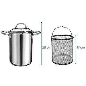 Navaris Asparagus Pot - Stainless Steel Asparagus Vegetable Steamer Spaghetti Pasta Stovetop Cooker with Removable Basket and Lid - BPA Free - 4.1 Qt