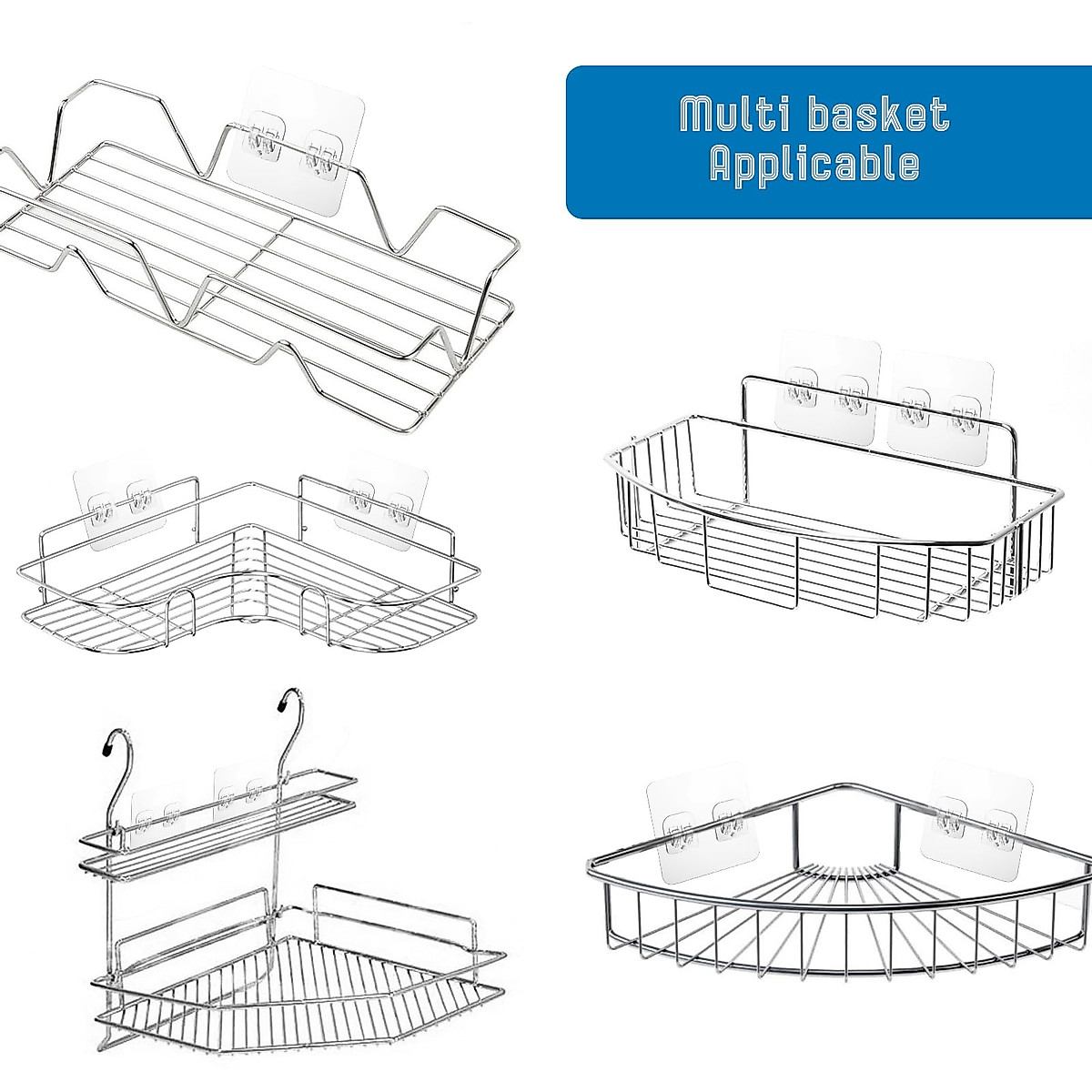 WLLHYF 4 Packs Shower Caddy Adhesive Replacement, Transparent Strong Sticky Waterproof Heavy-duty Nail Free Adhesive Pads for Bathroom Storage Shelves Soap Holder Kitchen Racks