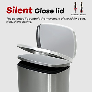 Trash Can, Garbage Can 13 Gallon/ 50L Stainless Steel Metal Bathroom Step Trash Can for Home and Kitchen Waste and Recycling with Lid, Inner Bucket