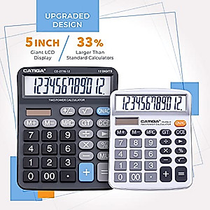 Premium Commercial 12-Digit Large Desktop Calculator with Huge 5-Inch LCD Display Screen, Giant Responsive Buttons, Battery and Solar Powered, Perfect for Home/Office Accounting Finance Use, CD-2776