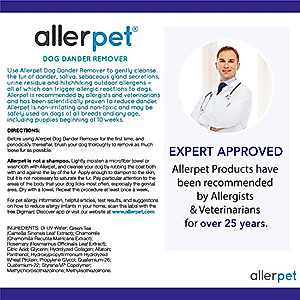 Allerpet Dog Allergy Relief w/Free Applicator Mitt & Sprayer - Best Pet Dander Remover for Allergens - for Canine Dry Skin Treatment - Good for Fur & Skin - (12oz)