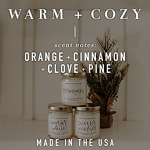 Sweet Water Decor Warm and Cozy Soy Candle | Orange Peel, Cinnamon, Ginger, Clove, Cypress, and Pine and Fir Balsam Scented Candles for Home | 9oz Clear Jar, 40+ Hour Burn Time, Made in The USA