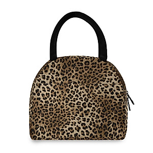 ZZKKO Red Poppies Lunch Bag Box Tote Organizer Lunch Container Insulated Zipper Meal Prep Cooler Handbag For Women Men Home School Office Outdoor Use (Leopard)