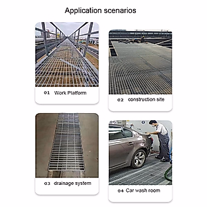 Galvanized Steel Drain Grate and Frame, Two Outdoor Drain Cover, Durable Heavy Duty Channel Grate, Sewer Grate, for Work Platform, Construction Site, Car Wash Room