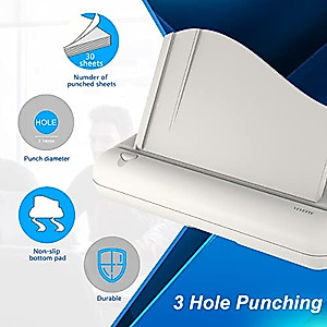 Electric 3 Hole Paper Punch, VEYETTE Heavy Duty Commercial Hole Puncher with Adapter for Office School Studio, 30 Sheet Capacity,Color Gray