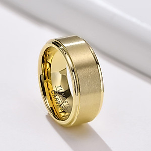 MZZJ Personalized Inside Her Weirdo & His Crazy Couple Matching Ring 2 Tone Brushed Matte Black Tungsten Blue Step Edge Wedding Band Promise Engagement Rings for Him Her