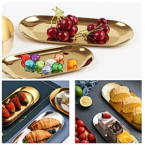 JKanruh 3 Pack 9 Inch Oval Gold Stainless Steel Towel Tray,Storage Tray,Tea Tray Fruit Trays,Decorative Tray,Jewelry Dish Cosmetics Organizer