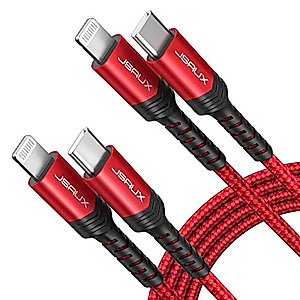 JSAUX USB C to Lightning Cable [2 Pack 6FT], [Apple MFi Certified] iPhone 13 Charger Cable Compatible with iPhone 14/13 Pro/13 Pro Max/12 Pro/11 Pro Max/X/XS/XR/8, iPad 9th 2021, AirPods Pro-Red