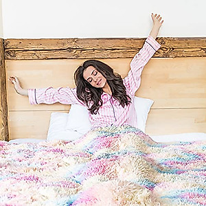 Wemore Sherpa Fleece Weighted Blanket for Adult Grey 48 x 72 Inches 15lbs with Shaggy Long Fur Faux Fur Weighted Blanket Rainbow 60 x 80 Inches 15lbs