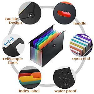 Plastic Expanding Hanging Folders for A4, Letter Paper Filing Cabinet, File Cabinet Organizer, Plastic Hanging Folders 7 Pockets Accordian Divider Folders Multi-Coloured Tabs (3)