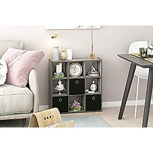 Furinno 13207GY/BK Simplistic 9-Cube Organizer with Bins, French Oak Grey/Black