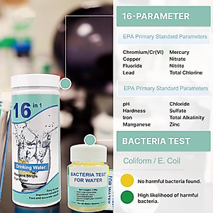17 in 1 Complete Drinking Water Test Kit 100 Strips + 2 Bacteria Home Texter Kits - Well, Tap, Home, City Water Testing Strip for Lead, Alkaline, Chlorine, Hardness, Iron, Fluoride, Copper & More