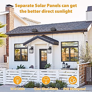 Solar Motion Sensor Light Outdoor, 3 Lighting Modes Dusk to Dawn Solar Porch Lights IP65 Waterproof, Solar Wall Lanterns Outdoor with Separate Panel and 16FT Cable for Front Yard Shed Barn（2 Bulb）