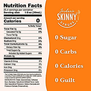 Jordan's Skinny Syrups Sugar Free Coffee Syrup, Caramel Flavor Drink Mix, Zero Calorie Flavoring for Chai Latte, Protein Shake, Food, Gluten Free, Keto Friendly, 25.4 Fl Oz, 1 Pack