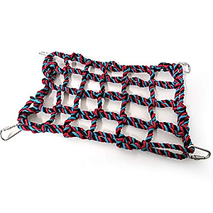 Bird Climbing Net with 4 Hooks, Parrot Cotton Rope Hanging Bed Hammock Swing Ladder Chew Toy Cage Accessory for Small Animals Cockatiel Parakeet Lovebird Hamster