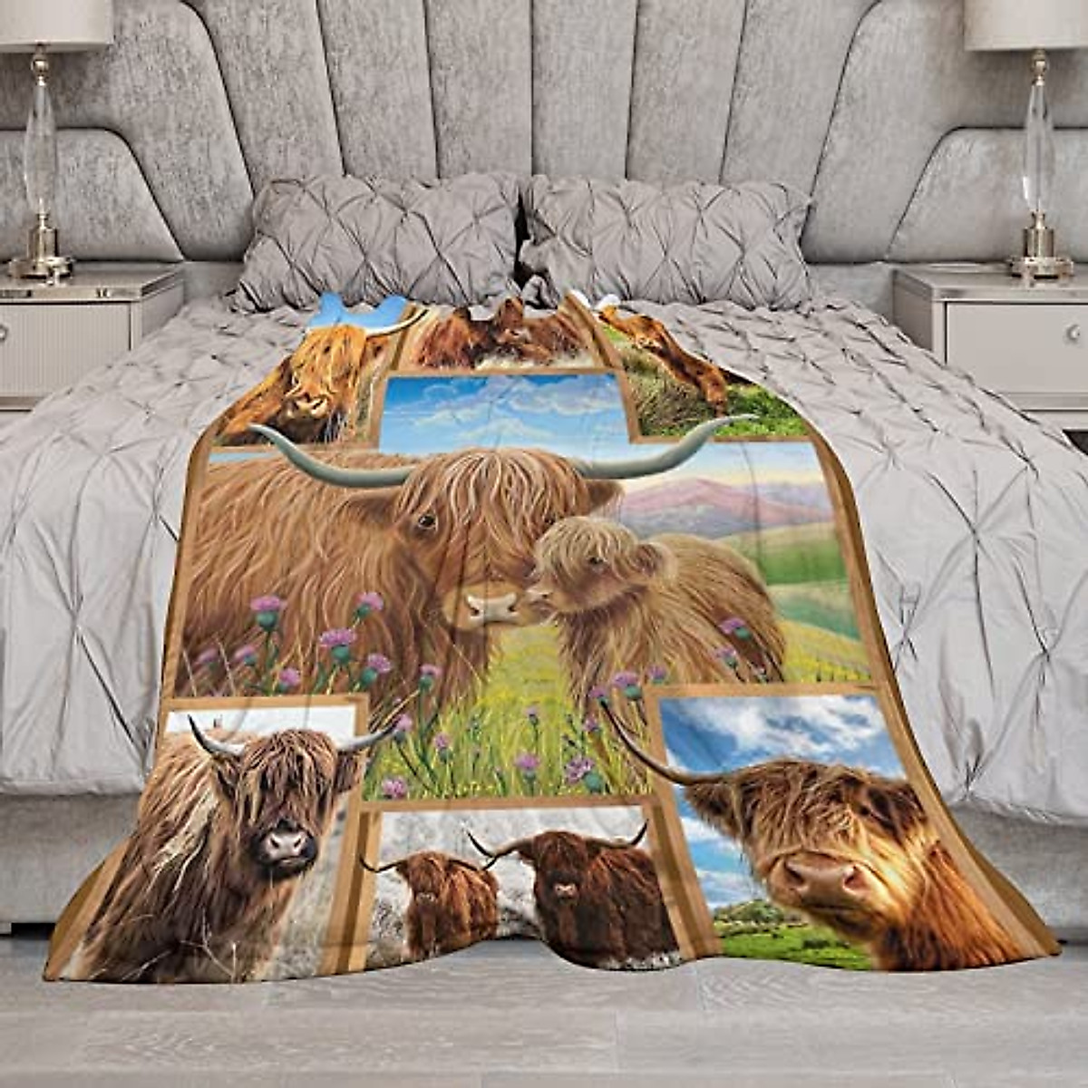 Highland Cow Blanket Farm Cow Decor Animal Throw Blanket Highland Cow Gifts for Women Super Warm Soft Plush Lightweight Fleece Flannel Blanket Winter Couch Sofa Bedding Blanket for Kids Adults 40"x50"