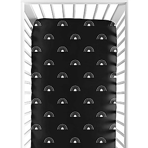Sweet Jojo Designs Black and White Boho Rainbow Boy or Girl Fitted Crib Sheet Baby or Toddler Bed Nursery - White and Black Bohemian Celestial Sky Outdoors Nature Gender Neutral