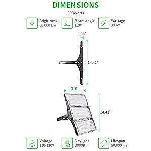 Viugreum 300W LED Flood Light, 24000LM 3000K Warm White, Slim Outdoor Floodlight, IP66 Waterproof Security Lights, Landscape Wall Lights for Garage, Garden, Lawn, Yard, Playground