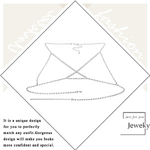 Jeweky Boho Crystal Body Chain Silver Rhinestone Harness Bra Jewelry Beach Bikini Body Jewelry for Women