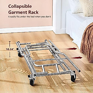 Tajsoon Clothes Rack,Collapsible Standard Rolling Garment Rack With Wheels,Extendable Liftable Y Type Heavy Duty Double Rods Clothes Hanging Rack,Commercial Clothing Storage Display Stand,Chrome