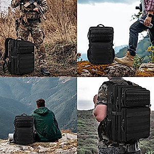 Large Tactical Backpack, Military Gear Backpack For Men, Upgrade Durable 48L Big Army Tactical Backpacks, Extra Large Travel Backpack Mochila Molle Bag For Work Hiking Outdoor Sport Camping, Black