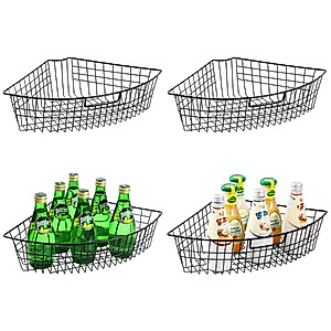 Lazy Susan Wire Storage Organizer Basket with Handle-Metal Organizing Storage Bins-Kitchen Cabinet Storage Organizer-1/4 Wedge Can Organizer (Black, 4)