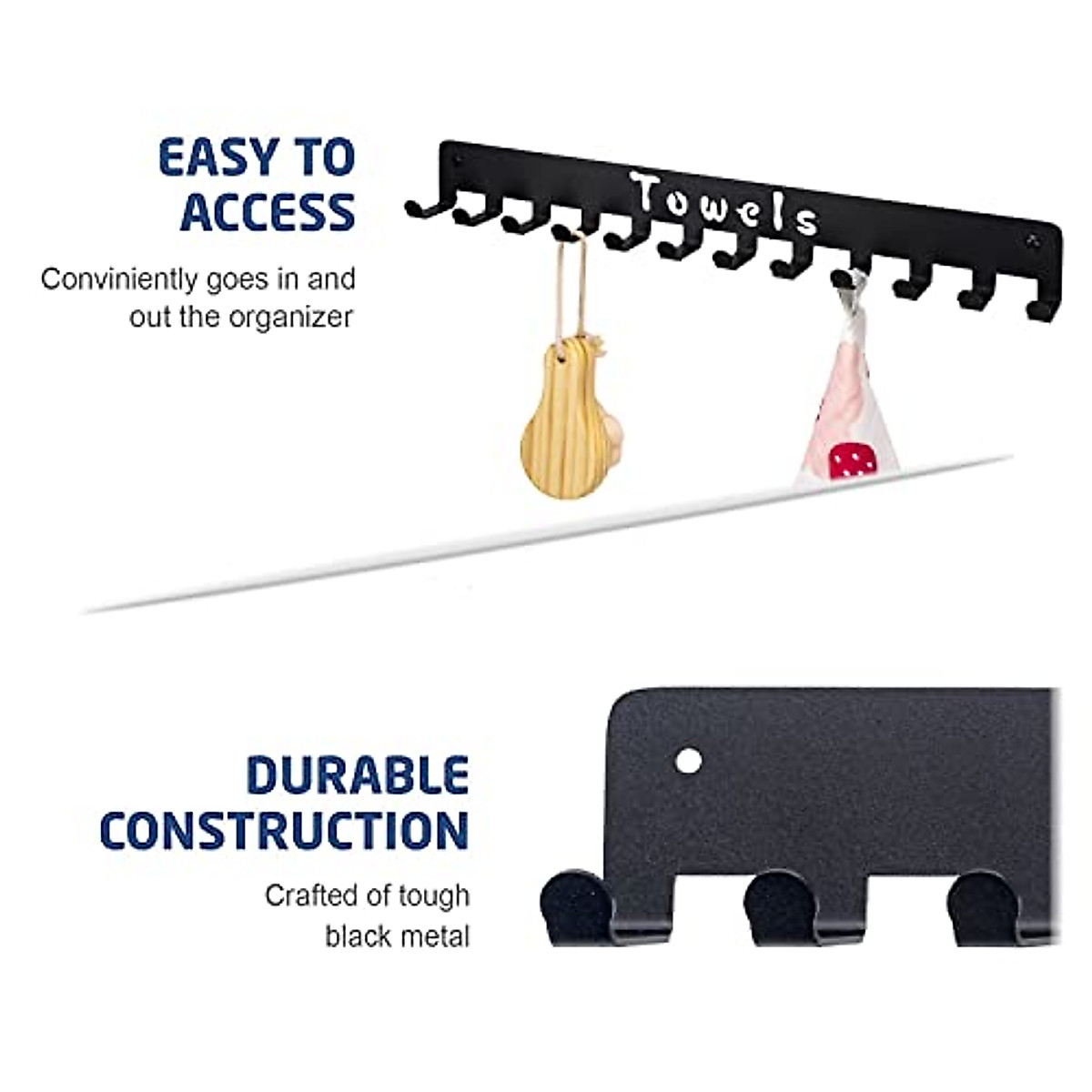 Towel Rack Holder Wall Mount – Towel Rack Hook Bathroom Space Saving and Easy to Install Towel Holder Hooks - The Perfect Addition to Your Bathroom,kichen Home Decor(Black)