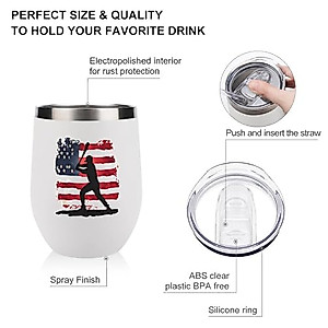 Baseball 4th Of July Men USA Flag Insulated Tumbler with Lid Stainless Steel Coffee Mug Cute Wine Tea Water Cup White-style