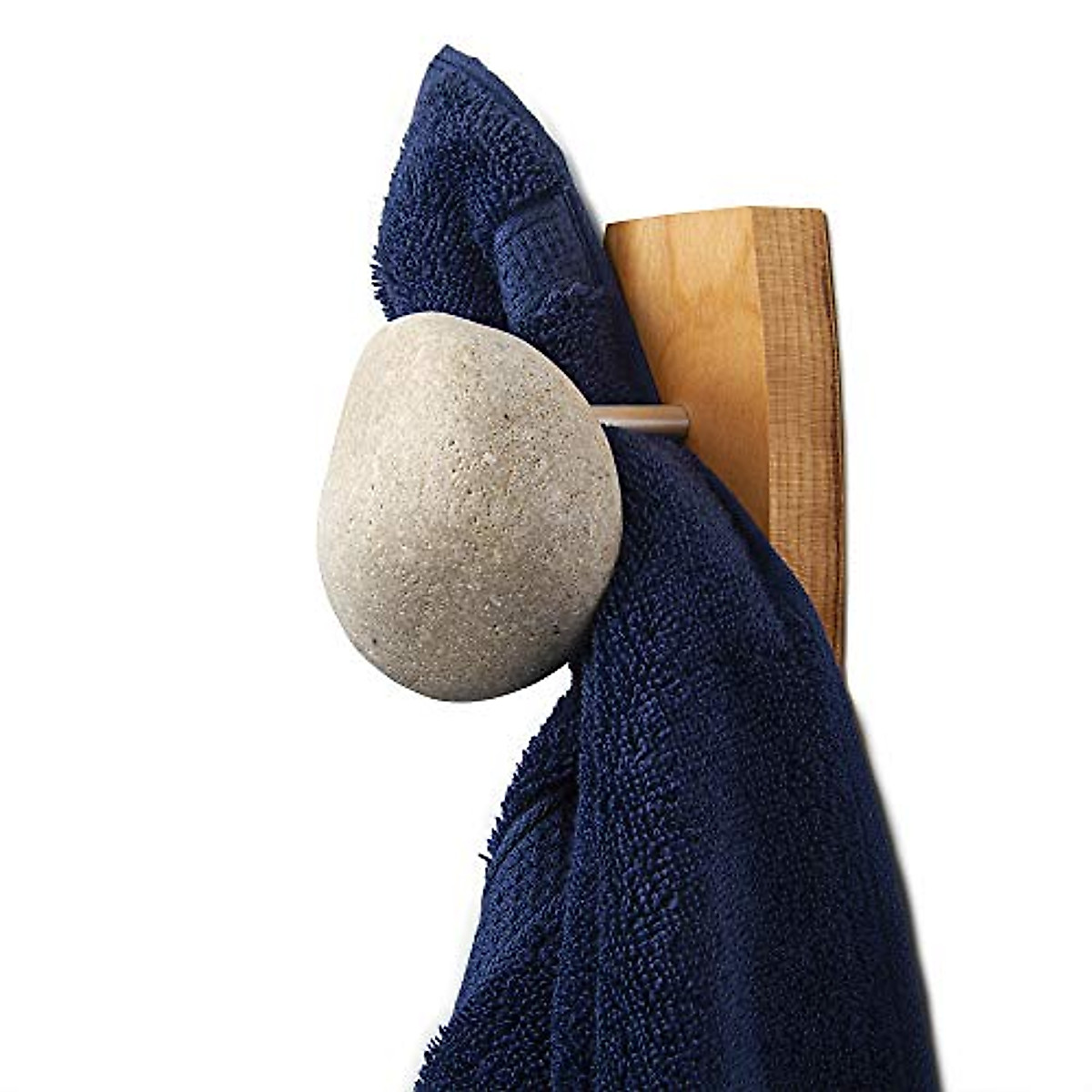Sea Stones Coast Hook - Coat Hook - Hand Selected, Natural Stone Wall Hook with Elegant Wooden Backplate - Hang Your Coats, Towels, Robes & More with Both Indoors & Outdoor Uses (3 Pack, Cherry)