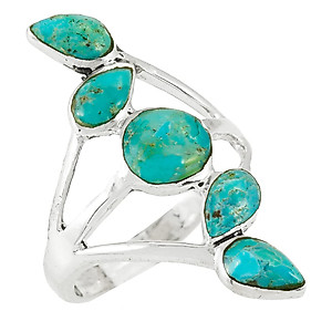 Turquoise Ring Sterling Silver 925 Genuine Gemstones Size 6 to 11 (Turquoise, 9)