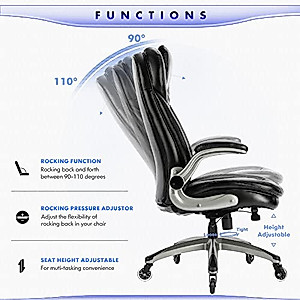 COLAMY Executive Home Office Chair-High Back Ergonomic Computer Chair with Padded Flip-up Arms, Adjustable Height and Tilt Lock, Thicken Seat Cushion Soft Leather Swivel Chair for Working Study
