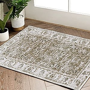 jinchan Area Rug 2x3 Entryway Taupe Persian Rug Kitchen Vintage Rug Floral Print Floor Cover Indoor Thin Rug Mat Retro Accent Rug Bathroom Doormat Living Room Bedroom Office Farmhouse
