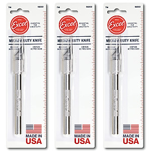 Excel Blades K2 Medium Duty Aluminum Hobby Knife with #24 Blade, Made in the USA, Precision Cutting Tool for Crafting with Cardstock, EVA Foam, Wood, Leather, Craft Knife Bulk Set of 3