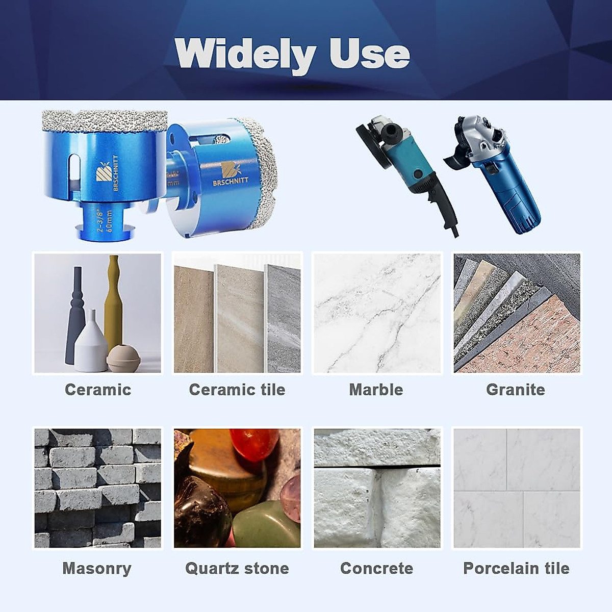 Diamond Core Drill Bit Set-4/5 1" 1-3/8" 2" 3" 4" Diamond Hole Saw,for Porcelain Tile Ceramic Marble Granite Drilling with 5/8-11 Thread（20 25 35 50 75 100mm）