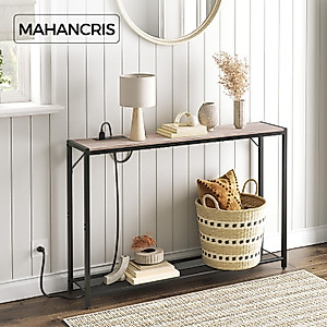 MAHANCRIS Sofa Table with Power Outlet, 43.7" Console Table with USB Ports, Behind Couch Table, Entryway Table for Living Room, Entryway, Foyer, Metal Frame, Adjustable Feet, Greige CTHG11E01Z1