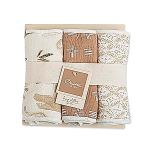 Crane Baby Soft Muslin Burp Cloth, Lightweight and Absorbent Burp Cloth for Boys and Girls, Safari Animal, 3 Piece, 7” x 20”