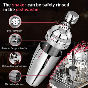 25oz Cocktail Shaker Set 5pcs Martini Shaker Set Portable Bartender Kit with Shaker, Mixing Spoon, Measuring Jigger, 2 Liquor Pour Spouts - Professional 18/8 Stainless Steel Bar Tools for Mixed Drinks