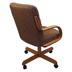 Caster Chair Company Casual Rolling Caster Dining Chair with Swivel Tilt in Honey Oak Wood with Caramel Fabric Seat and Back (1 Chair)